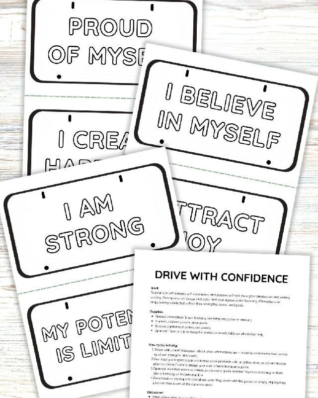 License Plate Affirmations Activity, Self-Esteem Group Activity, Inclu ...